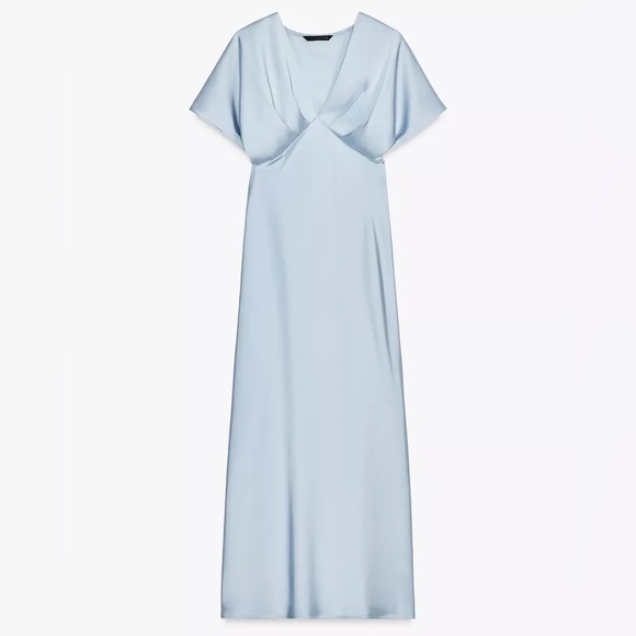 Zara | Dresses | Zara Satin Effect Midi Dress In Light Blue | Poshmark